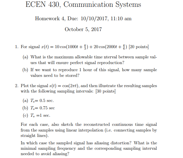 Solved ECEN 430, Communication Systems Homework 4, Due: | Chegg.com