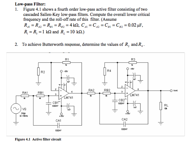 Solved Low-pass Filter: Figure 4.1 shows a fourth order | Chegg.com