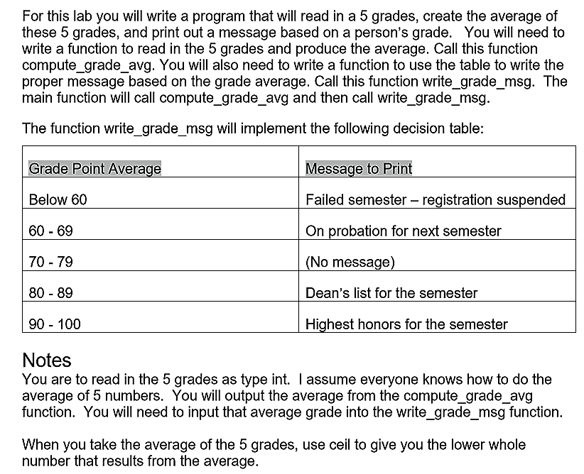 Solved For this lab you will write a program that will read | Chegg.com