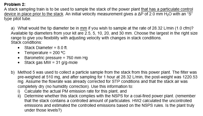 Problem 2 A stack sampling train is to be used to | Chegg.com