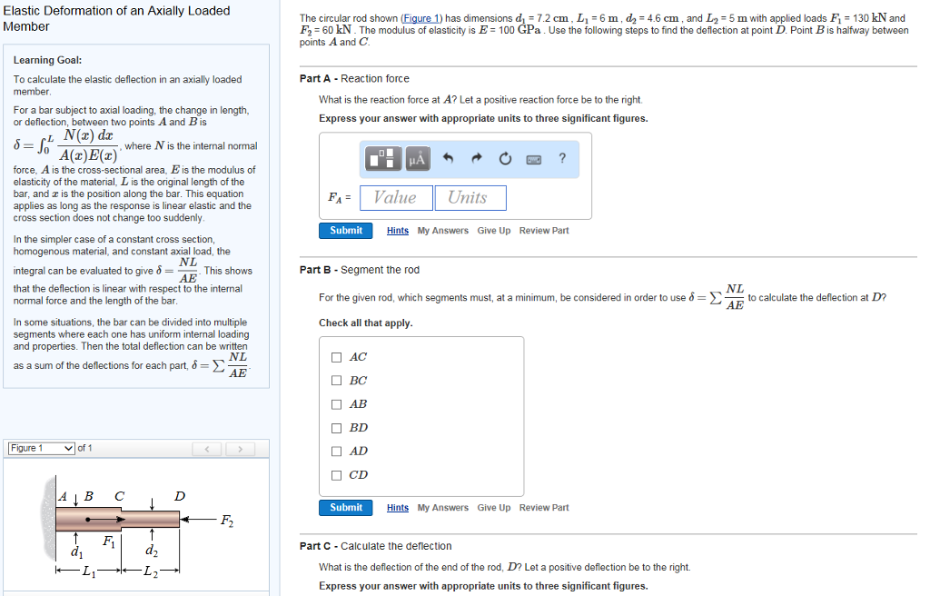 Solved To calculate the elastic deflection in an axially | Chegg.com