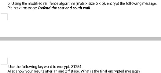 Solved 5 Using The Modified Rail Fence Algorithm Matrix 2608