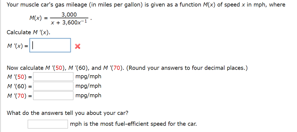 Solved Your muscle car's gas mileage (in miles per gallon) | Chegg.com