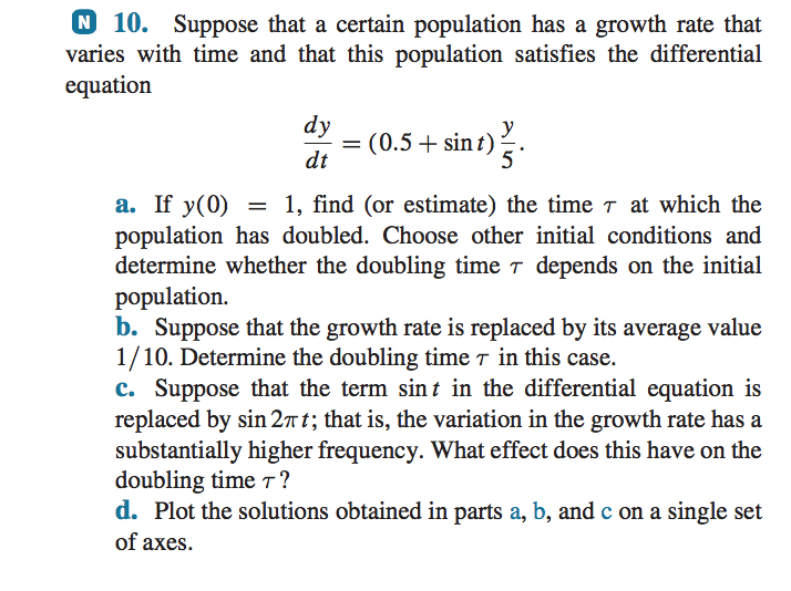 Solved N 10. Suppose that a certain population has a growth | Chegg.com