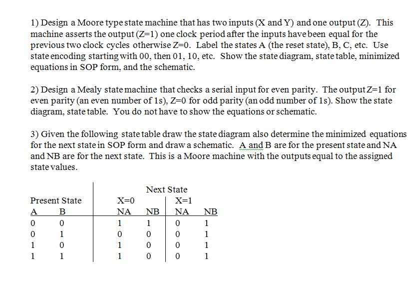 1) Design a Moore type state machine that has two | Chegg.com