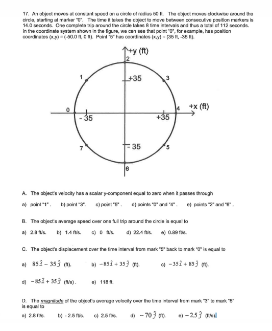Solved An object moves at constant speed on a circle of | Chegg.com