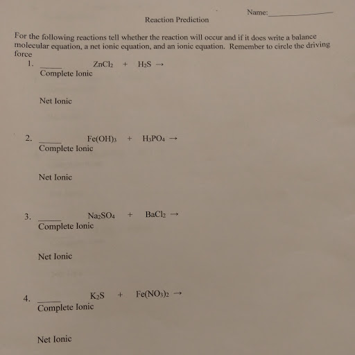 Solved Name: Reaction Prediction For the following reactions | Chegg.com