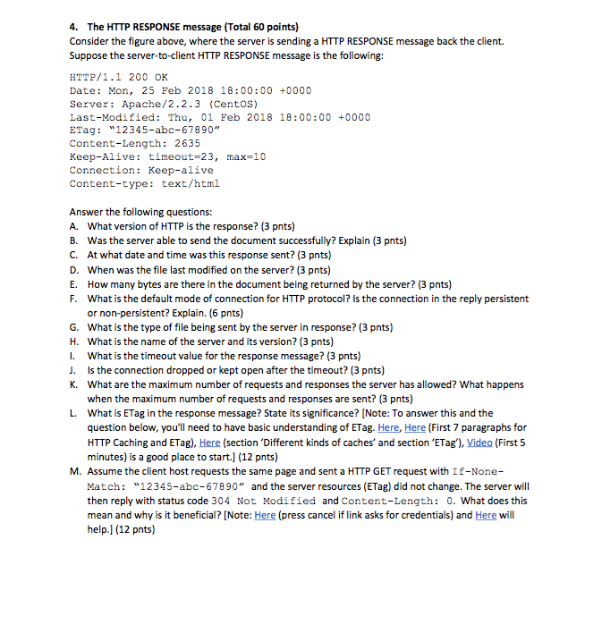 Solved 4. The HTTP RESPONSE message (Total 60 points) | Chegg.com