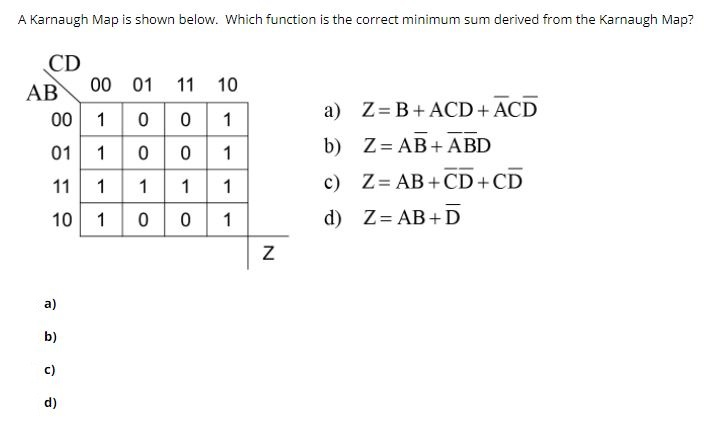 Solved A Karnaugh Map Is Shown Below Which Function Is The 0748
