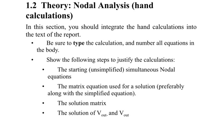 Solved 1.2 Theory: Nodal Analysis (hand calculations) In | Chegg.com