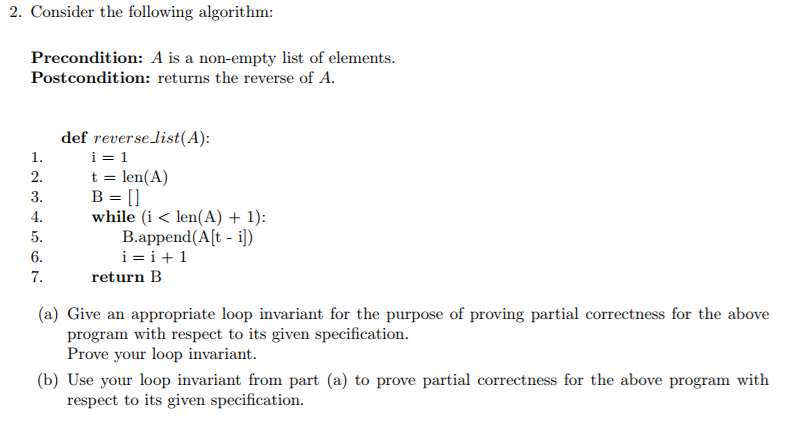 Solved 2. Consider the following algorithm: Precondition: A | Chegg.com
