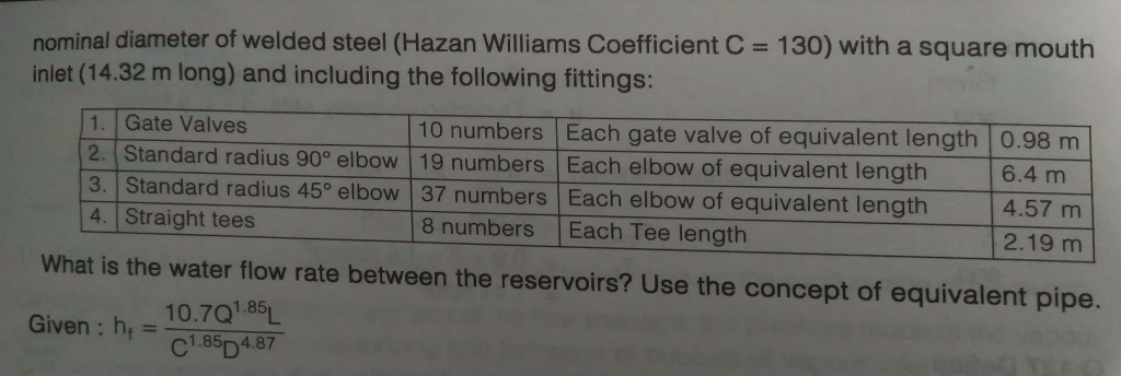 Solved new 5 km long pipeline connects two reservoirs. The | Chegg.com