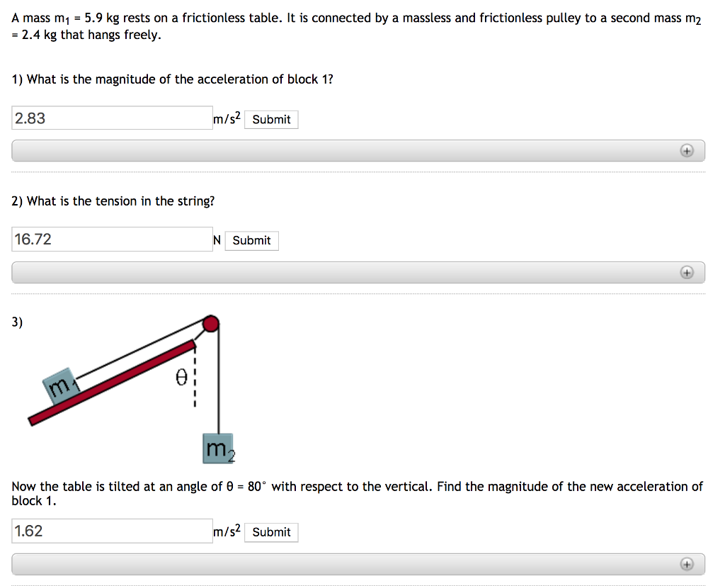 Solved A mass m1-5.9 kg rests on a frictionless table. It is | Chegg.com