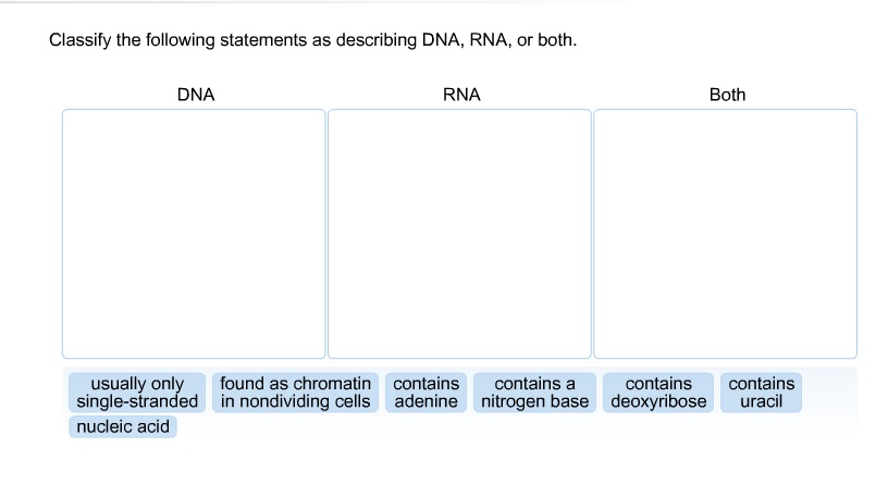 Solved Classify the following statements as describing DNA, | Chegg.com
