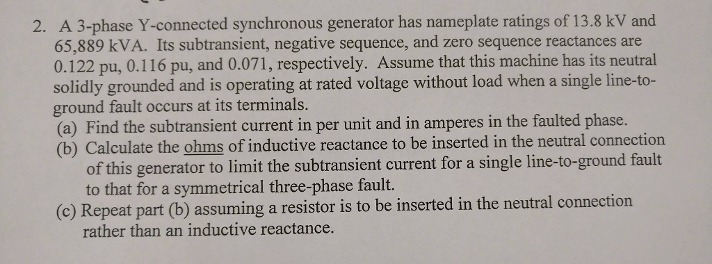 Solved A 3-phase Y-connected synchronous generator has | Chegg.com