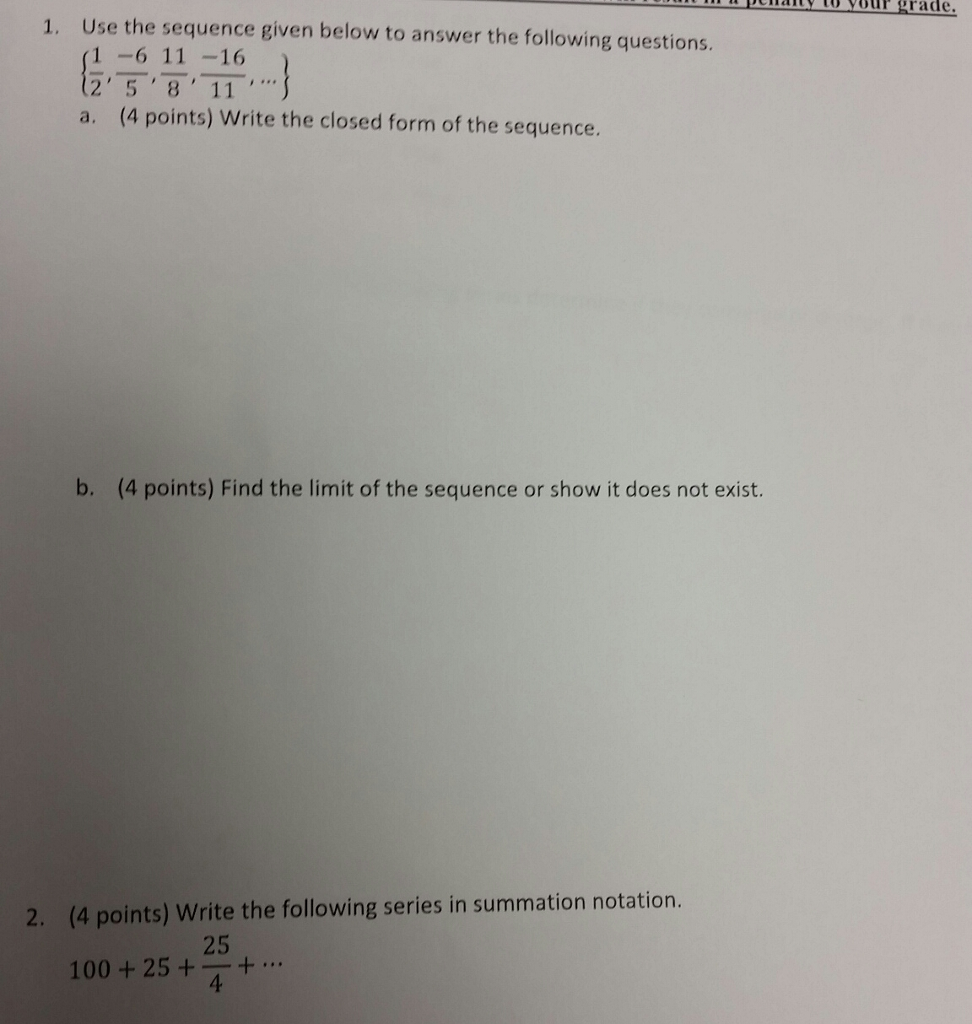 Solved Use the sequence given below to answer the following | Chegg.com