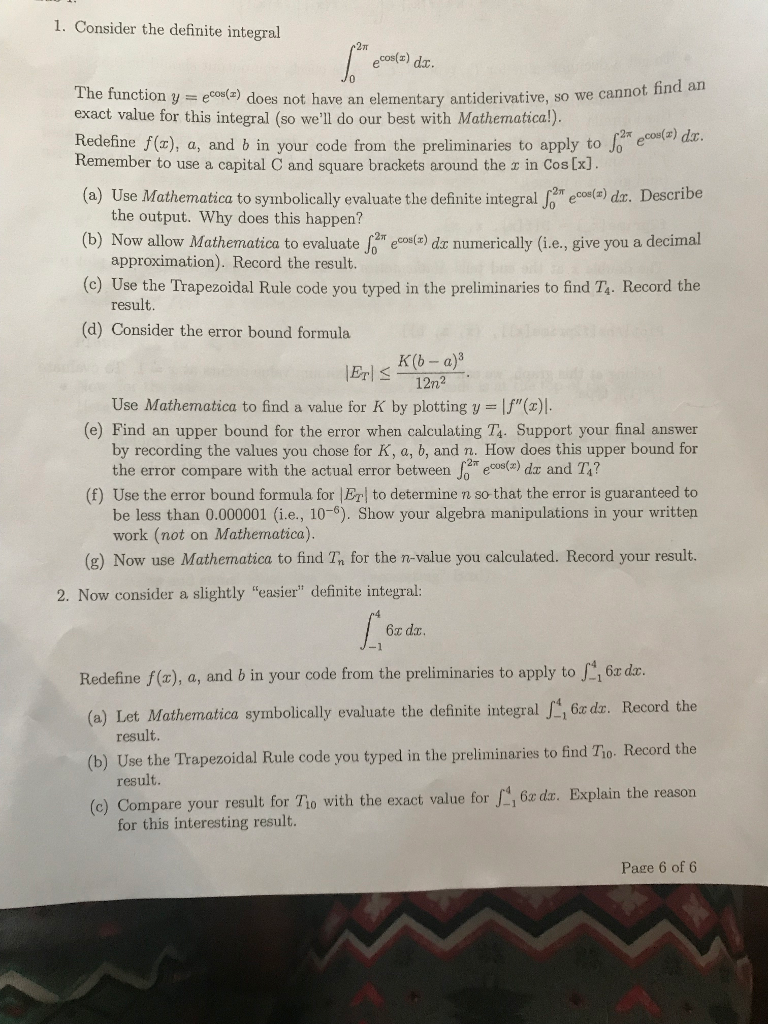 Solved 1. Consider the definite integral 27T eol) dr. The | Chegg.com