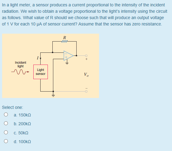 Solved In a light meter, a sensor produces a current | Chegg.com