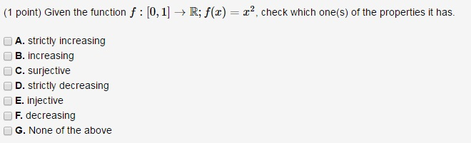 Solved 1 point) Given the function f -1,11 0,1]; f(z) z2, | Chegg.com