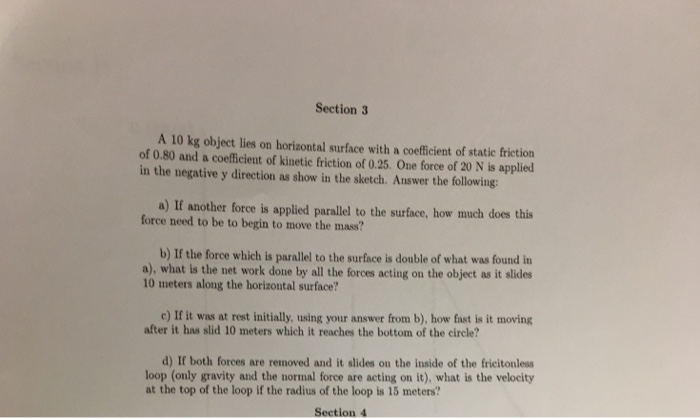 Solved Section 3 of A 10 kg object lies on horizontal | Chegg.com