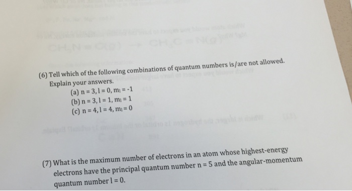 Solved Tell which of the following combinations of quantum | Chegg.com