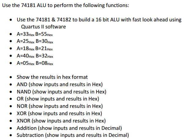 Use the 74181 LU to perform the following functions: | Chegg.com