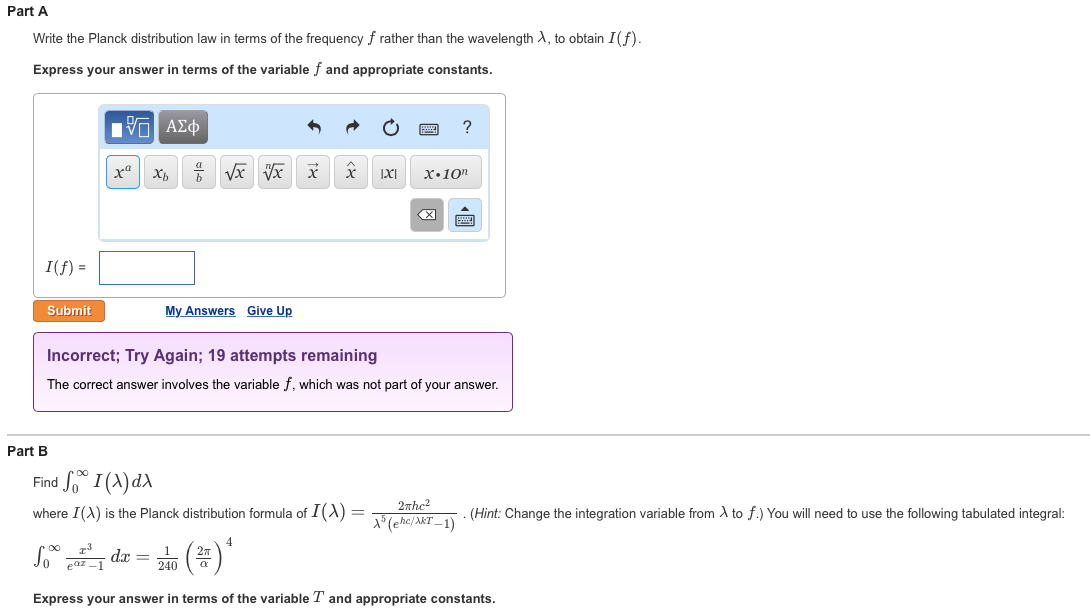 Solved Write the Planck distribution law in terms of the | Chegg.com