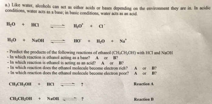 Solved ater, alcohols can act as either acids or bases | Chegg.com