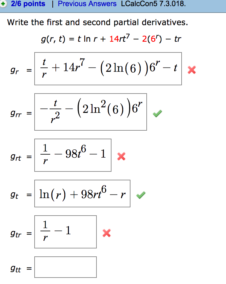 Solved Write the first and second partial derivatives. g(r, | Chegg.com