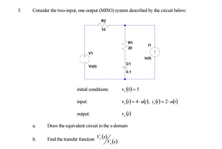 Solved 5. Consider the two-input, one output (MISO) system | Chegg.com