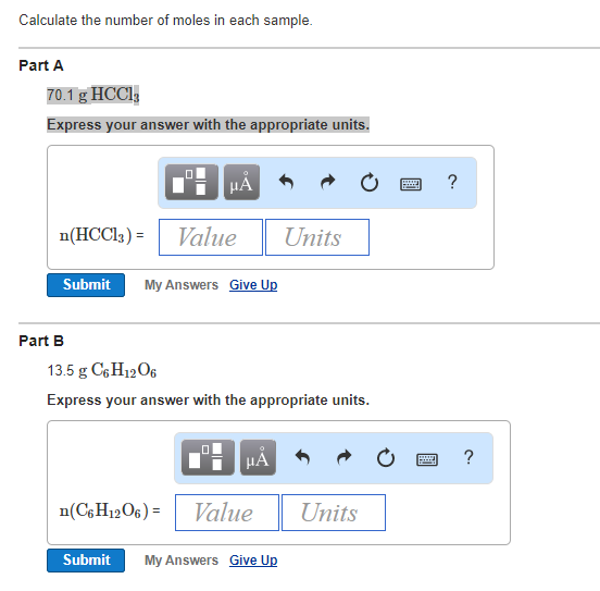 Solved Calculate The Number Of Moles In Each Sample Part A