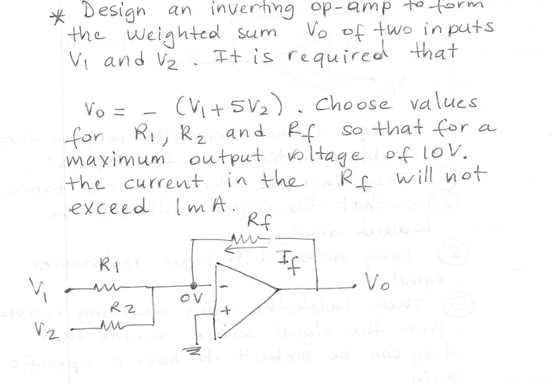 Solved Design an inverting op=amp to form the weighted sum | Chegg.com