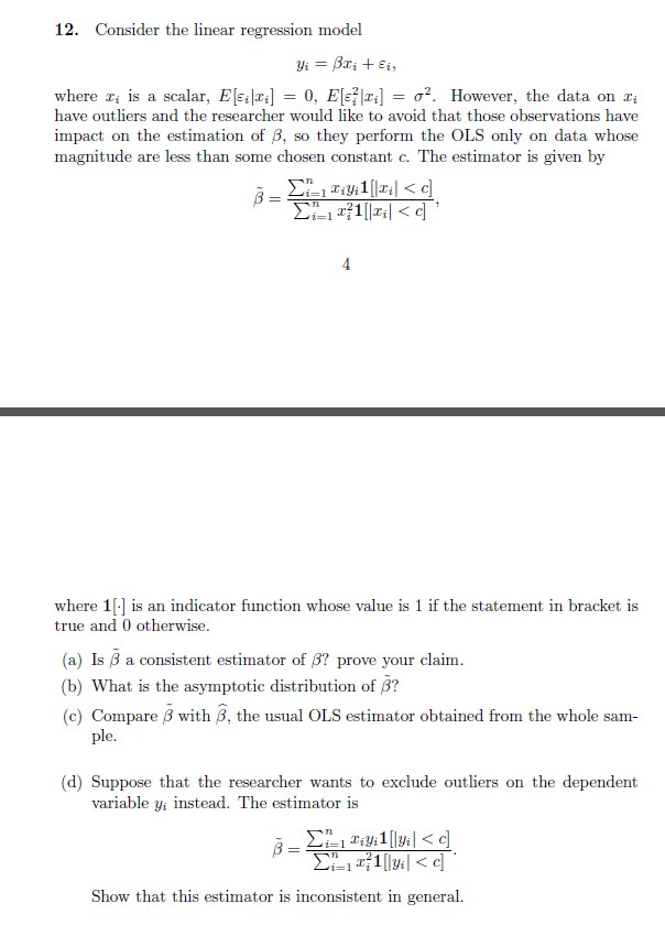 Consider the linear regression model y_i = beta x_i | Chegg.com