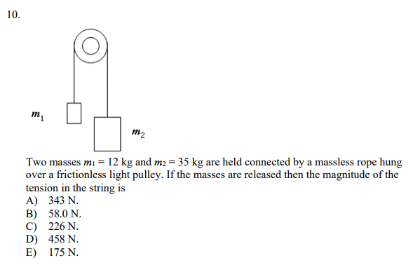 Solved Two masses m_1 = 12 kg and m_2 = 35 kg are held | Chegg.com