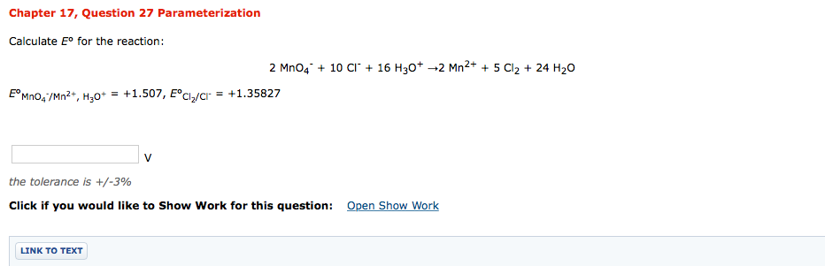 Solved Chapter 17, Question 27 Parameterization Calculate E° | Chegg.com