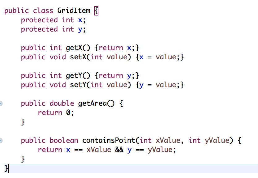 Solved public class GridItem protected int x; protected int | Chegg.com