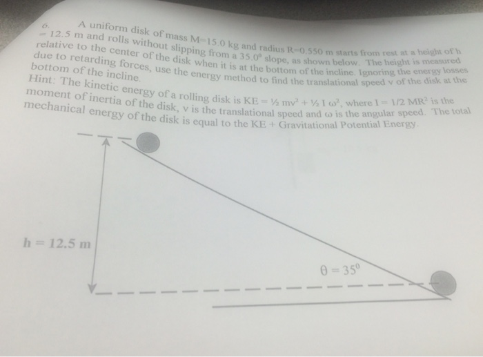 Solved A uniform disk of mass M = 15.0 kg and radius R = | Chegg.com