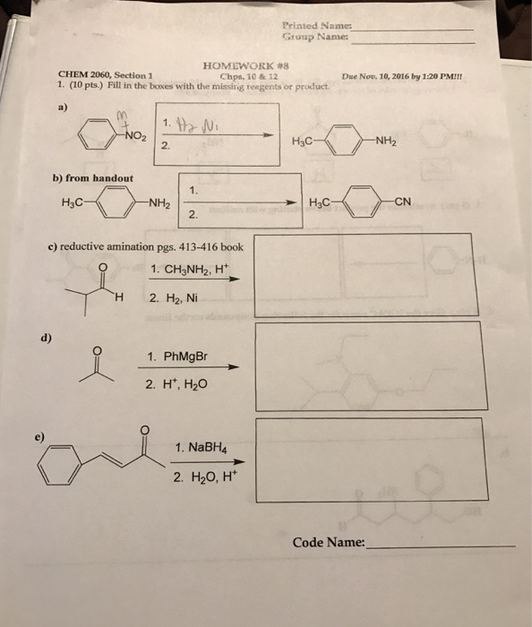 Solved Fill in the boxes with the missing reagents or | Chegg.com
