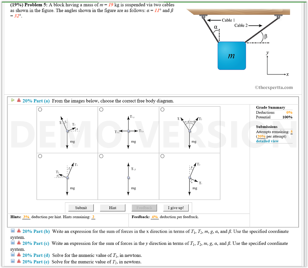 Solved: A Block Having A Mass Of M - 19 Kg Is Suspended Vi... | Chegg.com