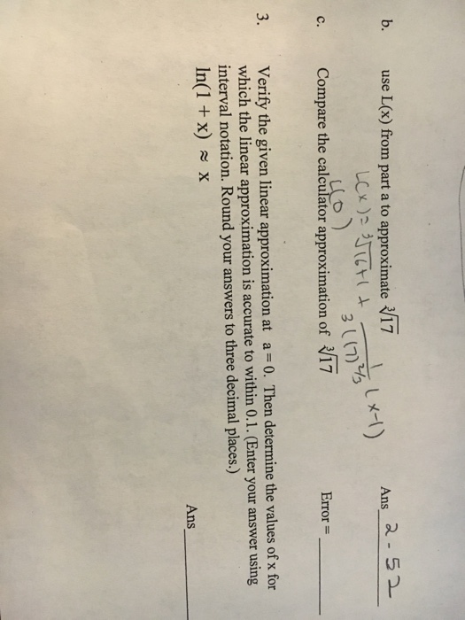 Solved Use L(x) from part a to approximate 3 square root 17 | Chegg.com