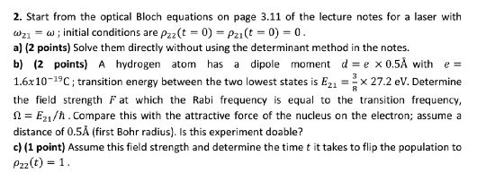 Solved 2. Start from the optical Bloch equations on page | Chegg.com