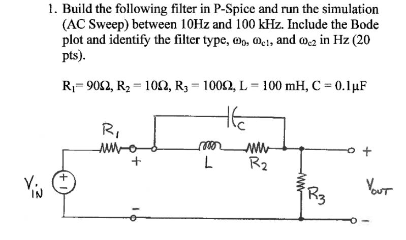 Solved 1. Build the following filter in P-Spice and run the | Chegg.com