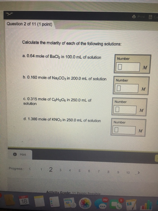 Solved Calculate the molarity of each of the following | Chegg.com