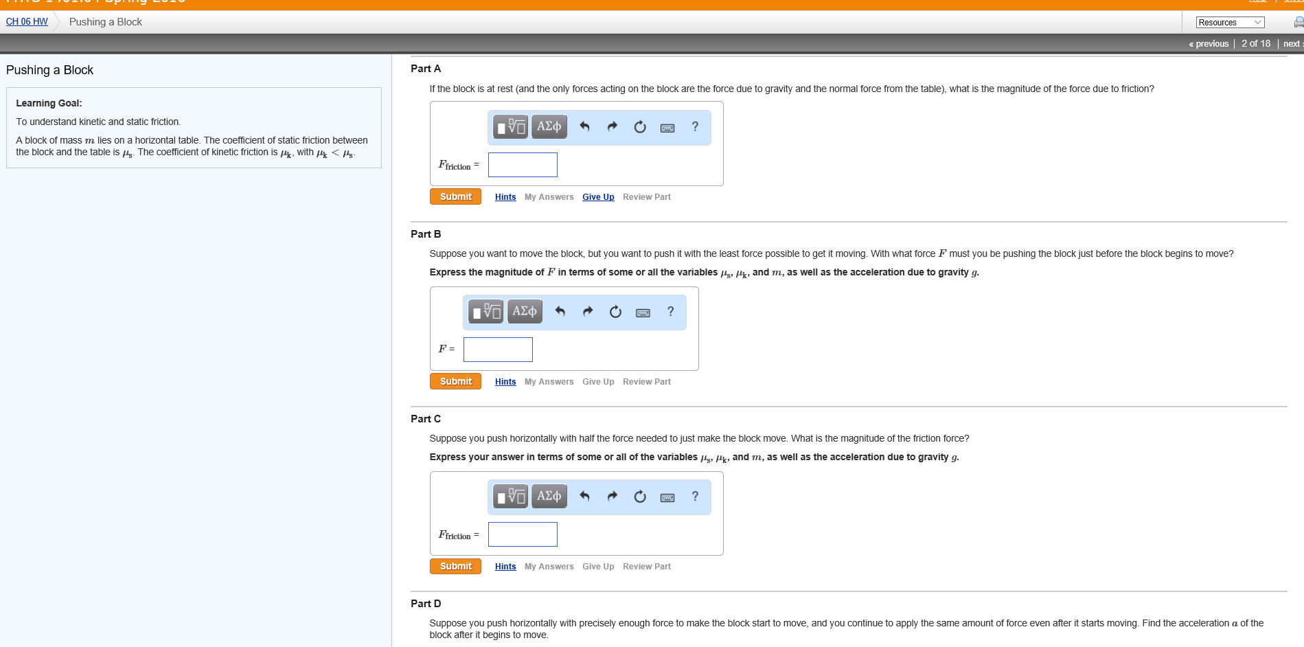 Solved Pushing a Block To understand kinetic and static | Chegg.com
