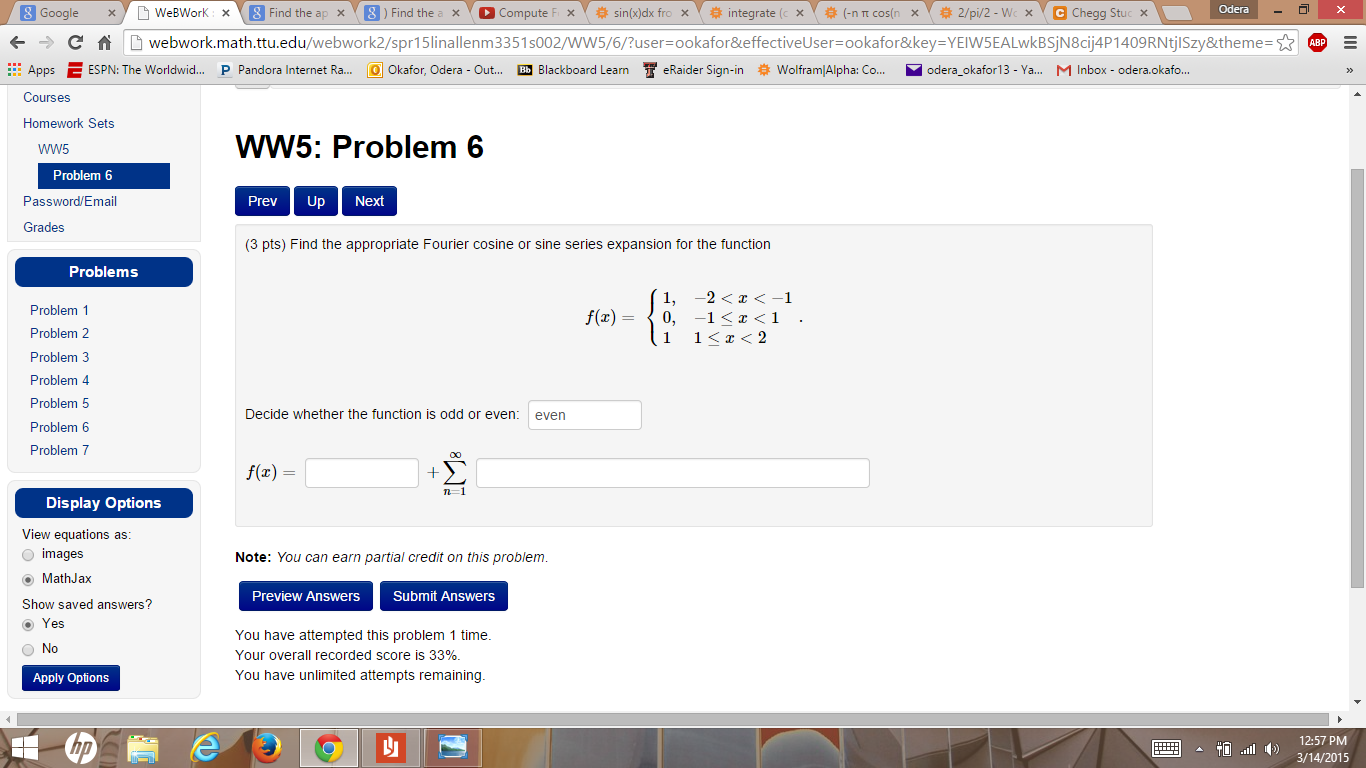 Solved Todena Compute Fi x WeBWorK: X integrate (c X n cos(n | Chegg.com