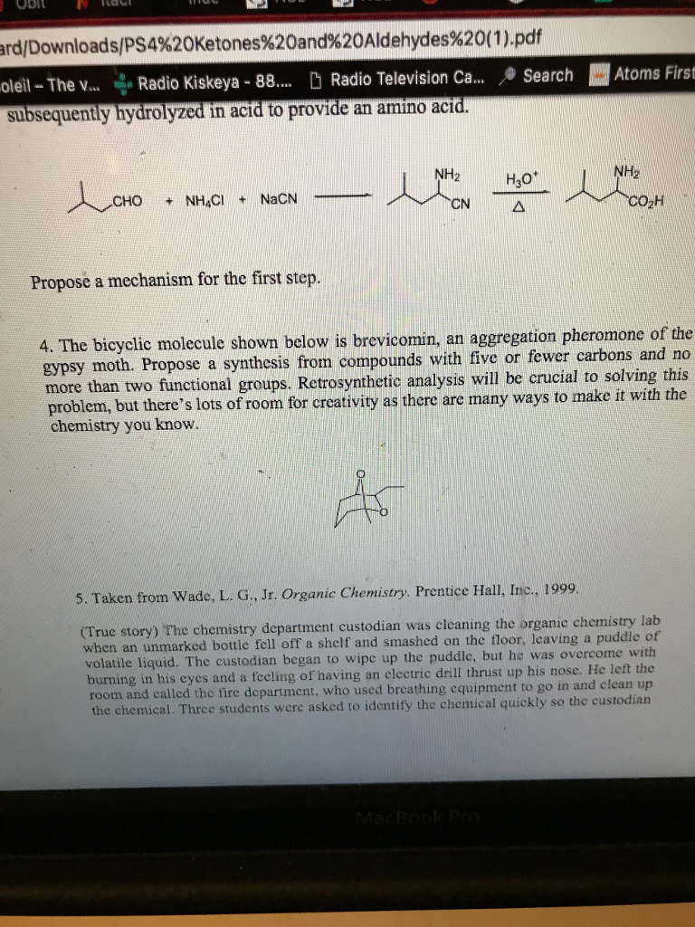 Solved 4-The bicyclic molecule shown below is brevicomin, | Chegg.com
