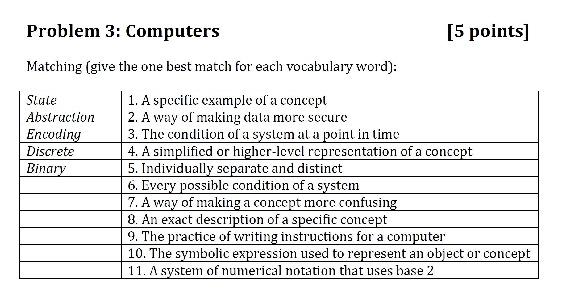 Solved: Matching (give The One Best Match For Each Vocabul... | Chegg.com