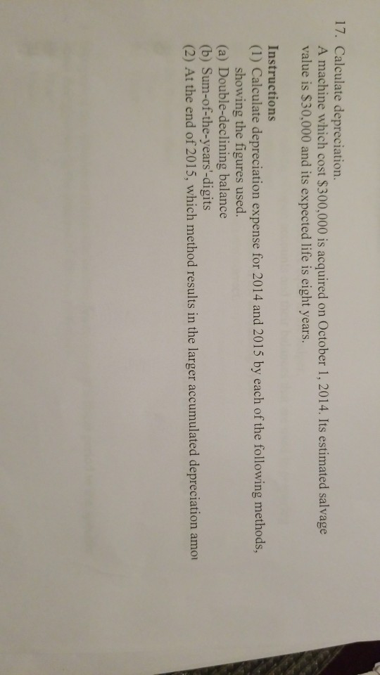 Solved 17. Calculate depreciation A machine which cost | Chegg.com