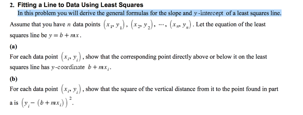 Solved 2. Fitting a Line to Data Using Least Square:s In | Chegg.com