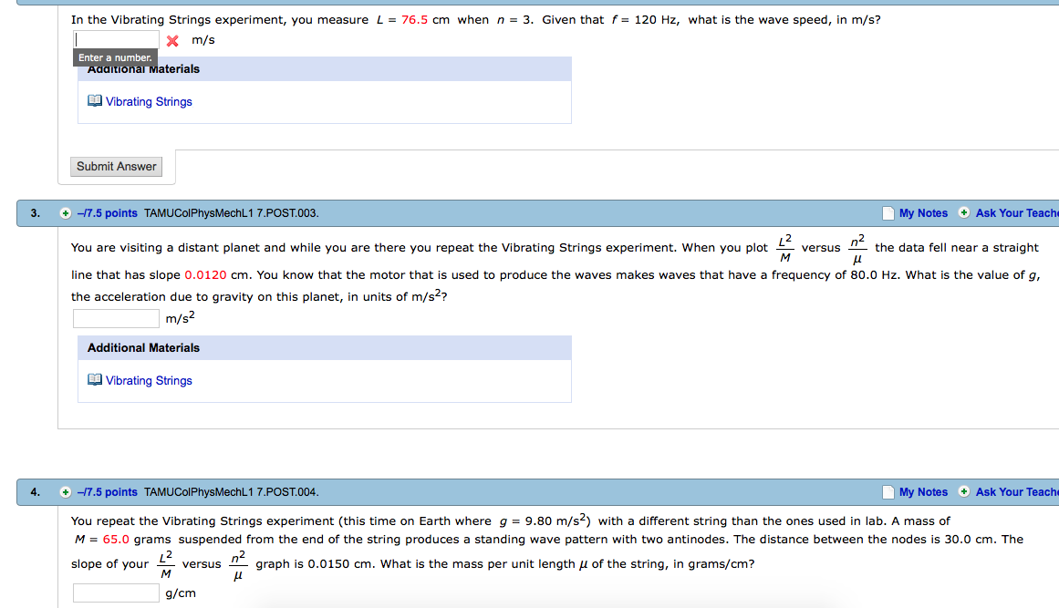 Solved In the Vibrating Strings experiment, you measure L = | Chegg.com